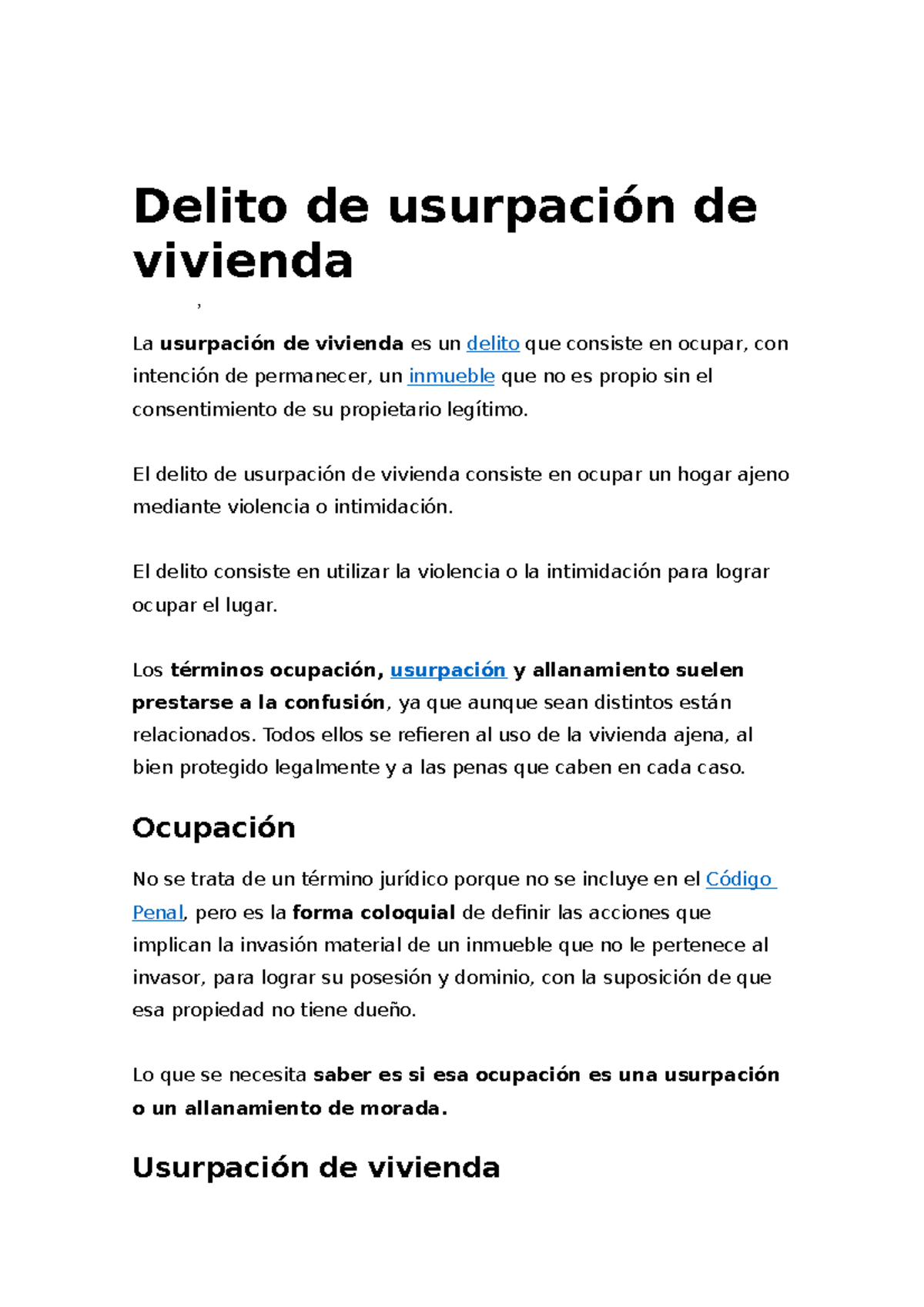 Delito de usurpación de vivienda - Delito de usurpación de vivienda ...