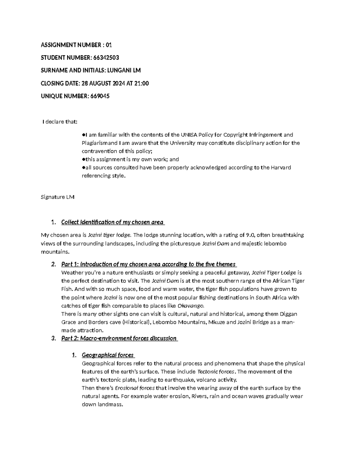 GGH2606 Assignment 01 - Here's my solution - ASSIGNMENT NUMBER : 01 ...