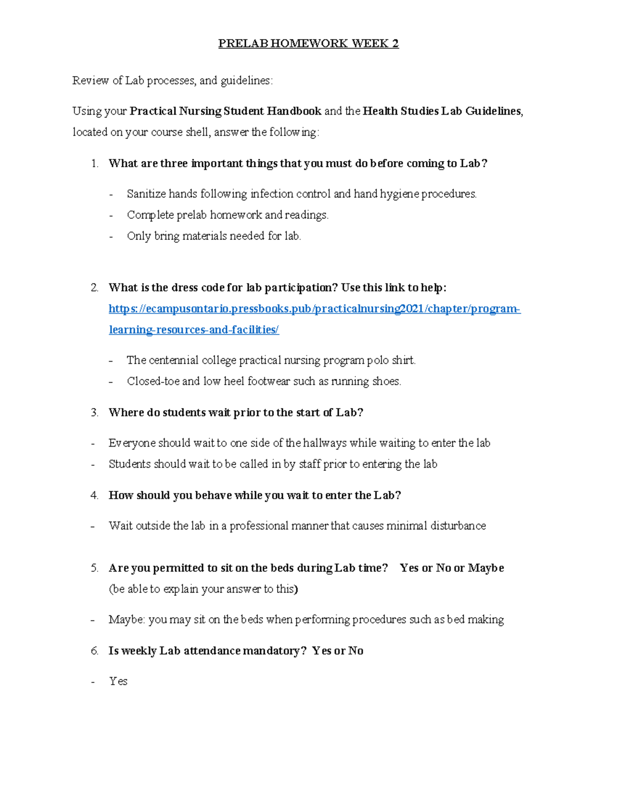 Week 2 Prelab Homework.S23 - Review of Lab processes, and guidelines: Using your Practical ...