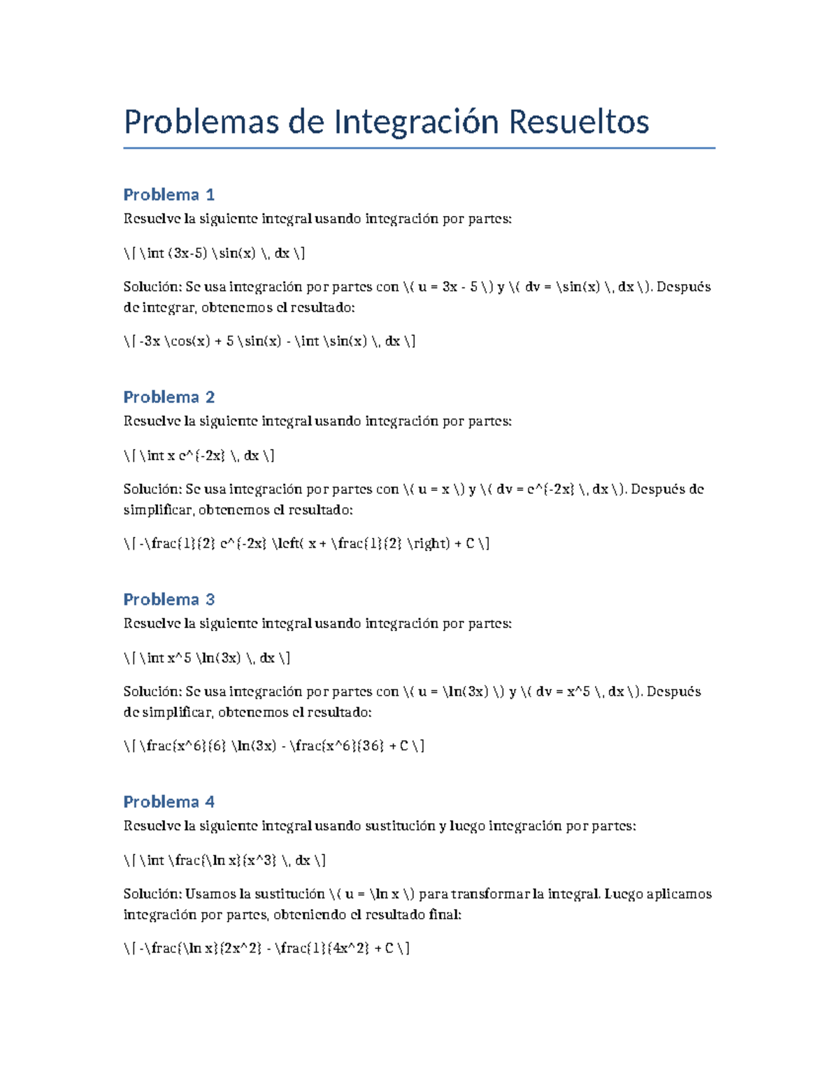 Problemas de Integracion Resueltos - Problemas de Integración Resueltos ...