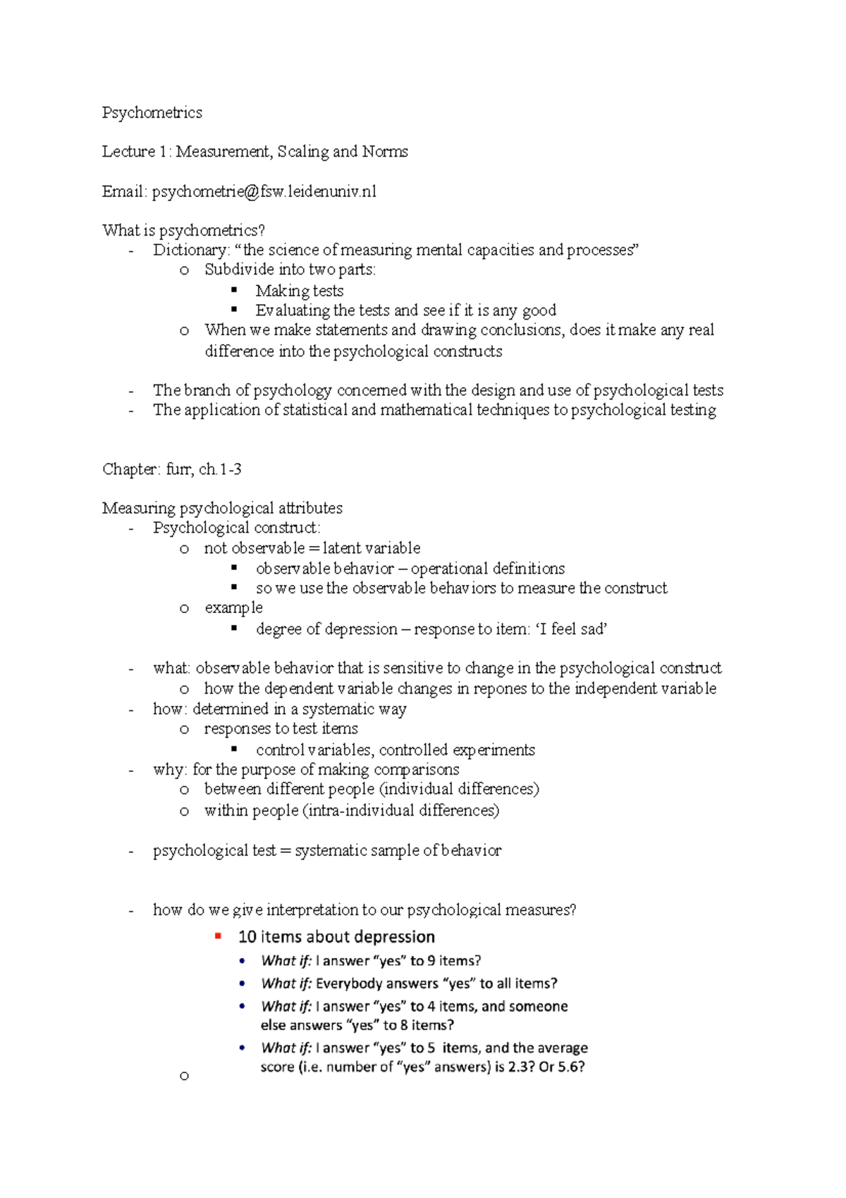 Psyc Me week 1 - week 1 - Psychometrics Lecture 1: Measurement, Scaling ...