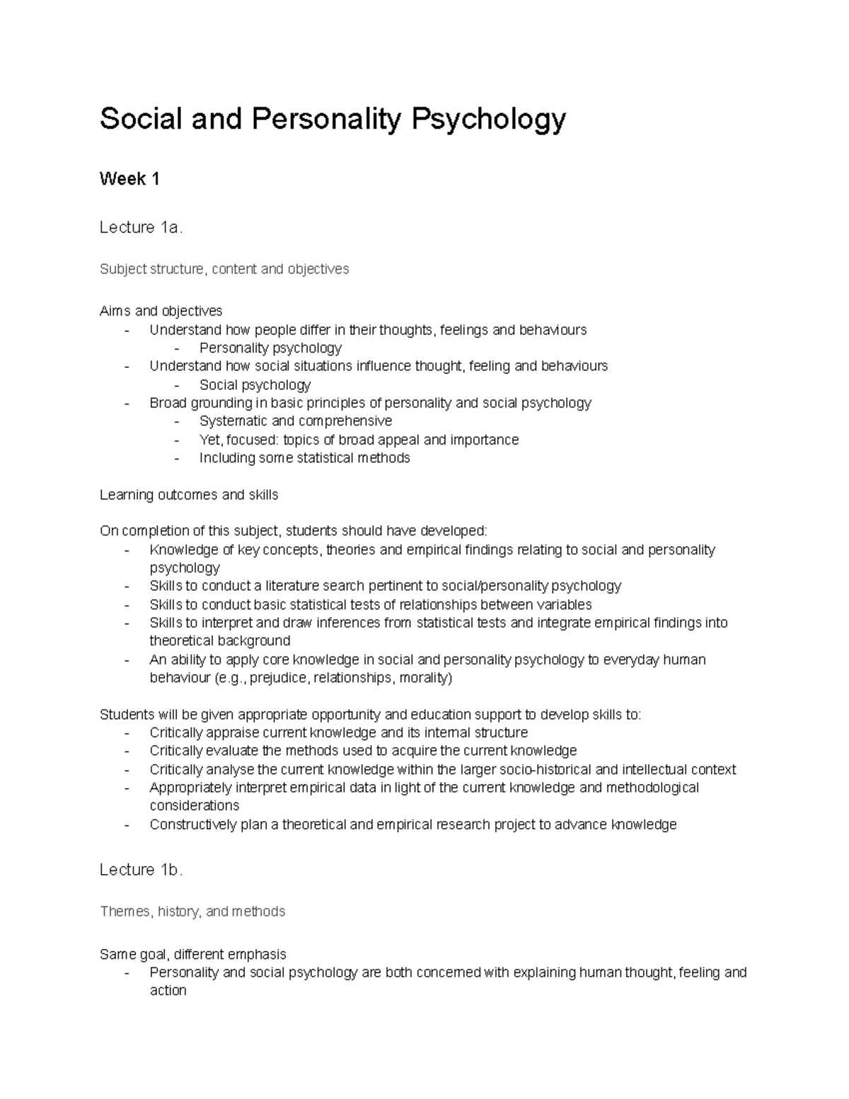 Social and Personality Psychology - Subject structure, content and ...