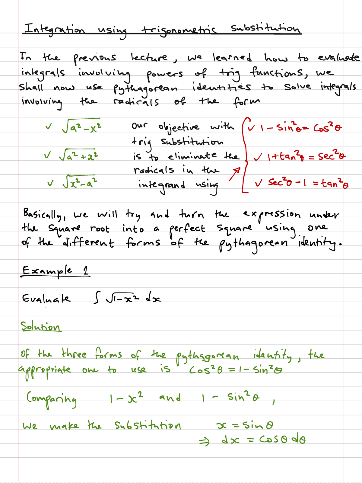 10 - Trig Substitution - Uct - MAM2004H - Studocu