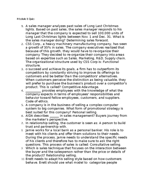 Module 12 Quiz - MODULE 12: FORECASTING AND QUOTA DEVELOPMENT QUIZ ...