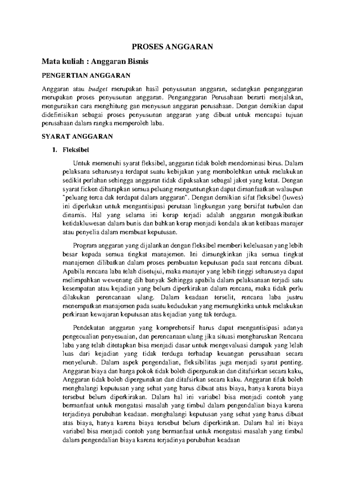 Proses Anggaran - PROSES ANGGARAN Mata kuliah : Anggaran Bisnis ...