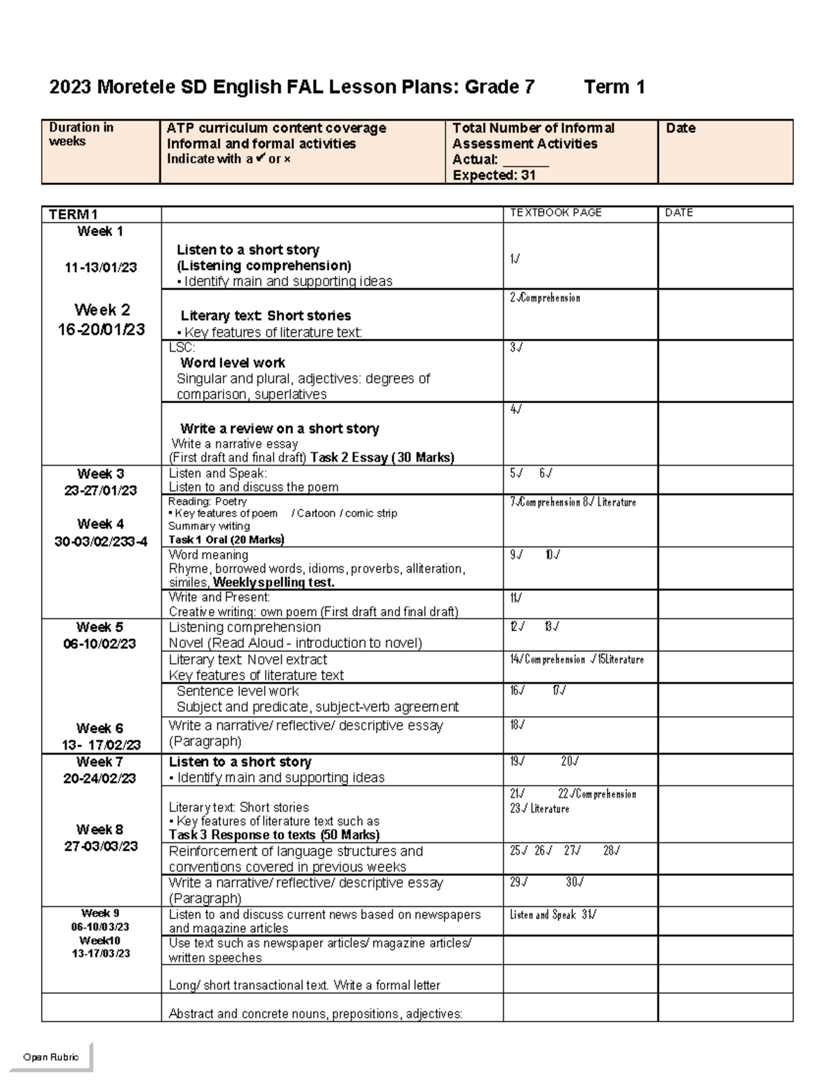2023 English FAL Gr, 4 7 Lesson Plans 2021 Term 1 4 Final - Duration in weeks ATP curriculum ...