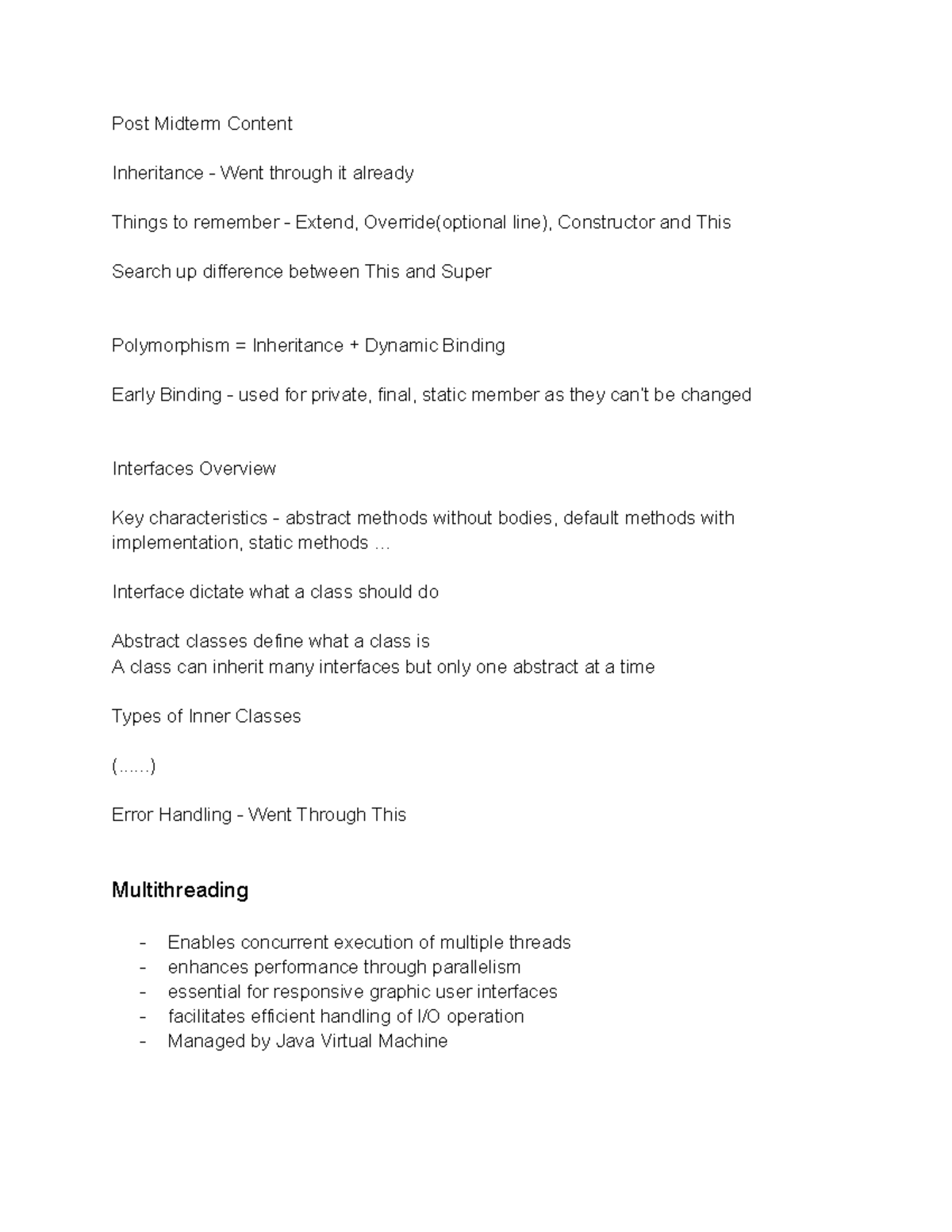 CP213 LCS Exam Review - Post Midterm Content Inheritance - Went through ...
