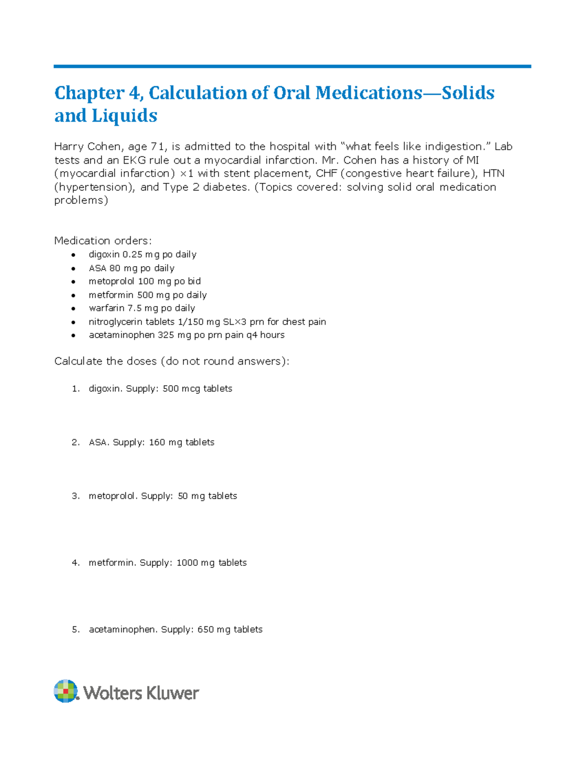 PO Solids - skills sheet - Chapter 4, Calculation of Oral Medications ...