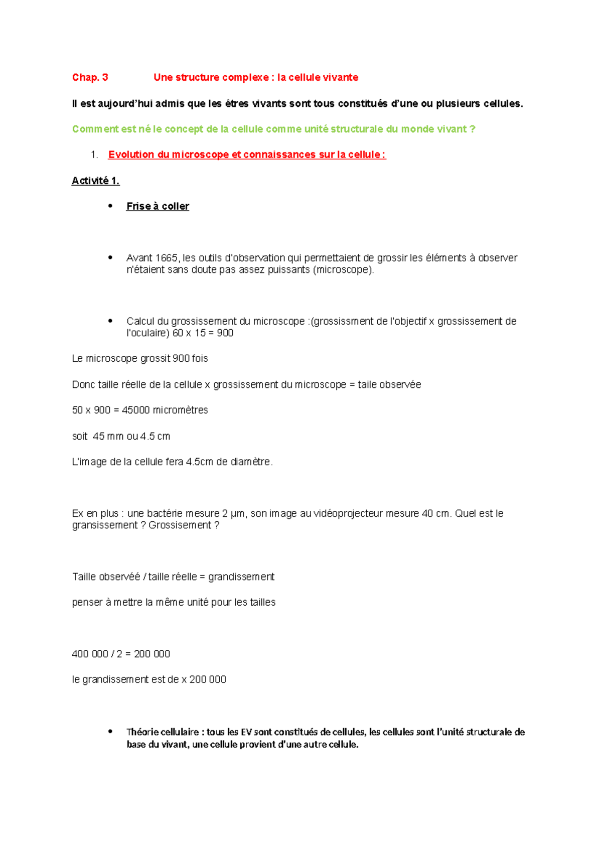 Chapitre 3 Une structure complexe la cellule vivante - Chap. 3 Une ...