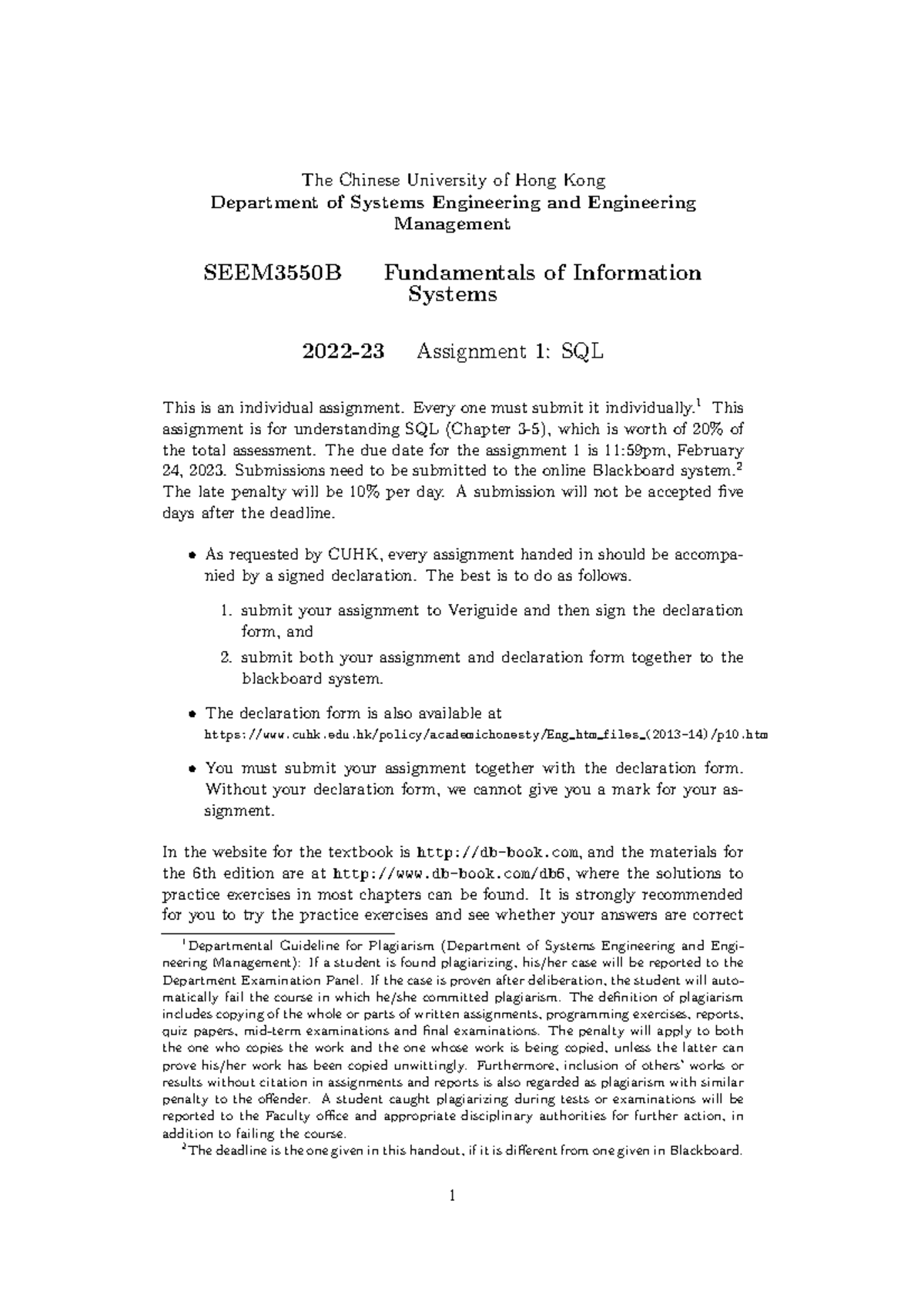 Ass1-sql - Assignment1 - The Chinese University of Hong Kong Department ...