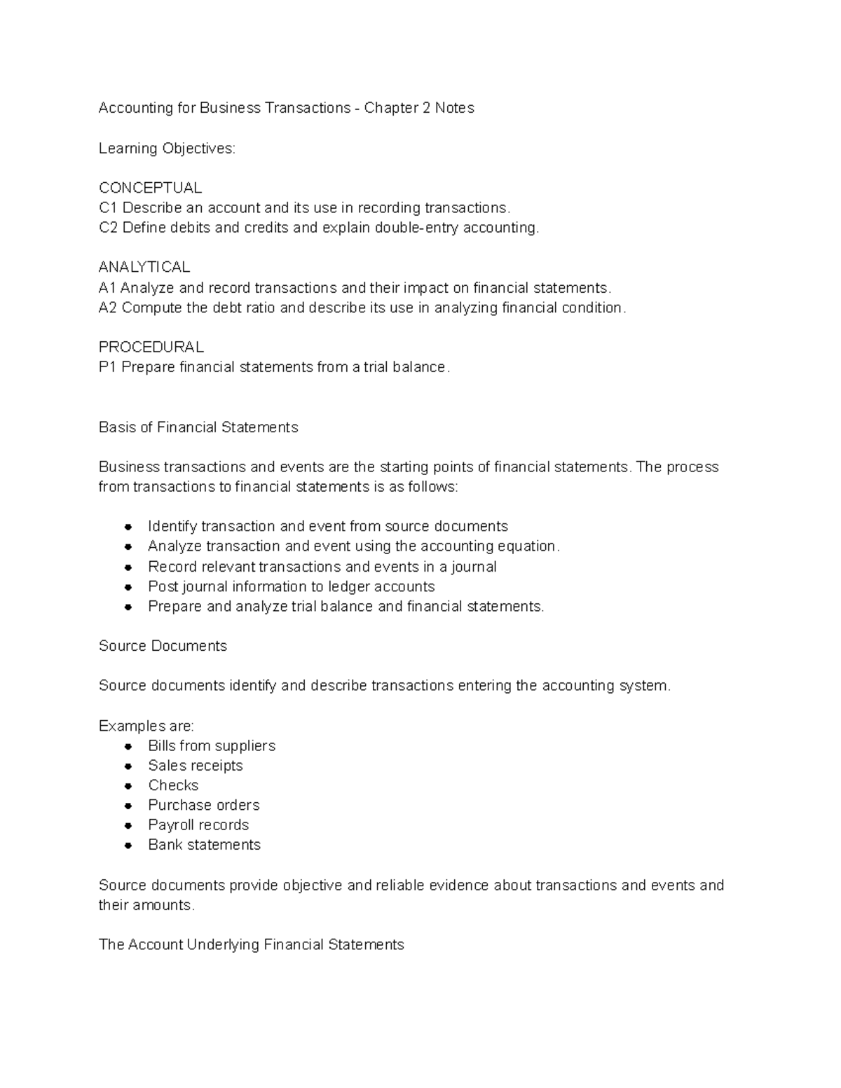 Accounting for Business Transactions - Chapter 2 Notes - ANALYTICAL A1 ...