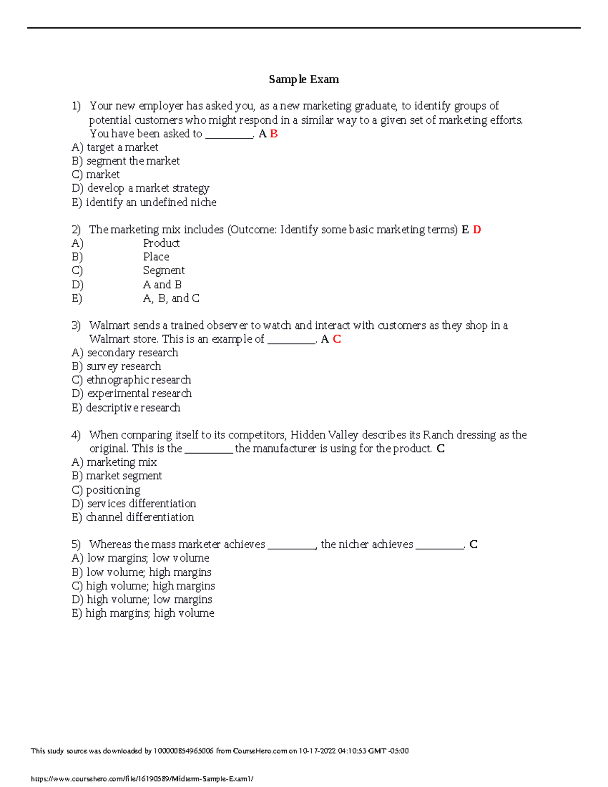 Docx - exam practice - Sample Exam Your new employer has asked you, as ...
