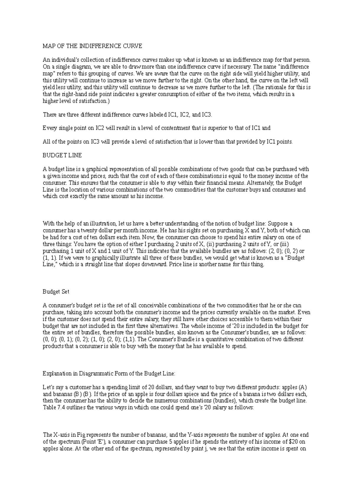 'Lesson 3 Ordinal Utility Approach - MAP OF THE INDIFFERENCE CURVE An ...