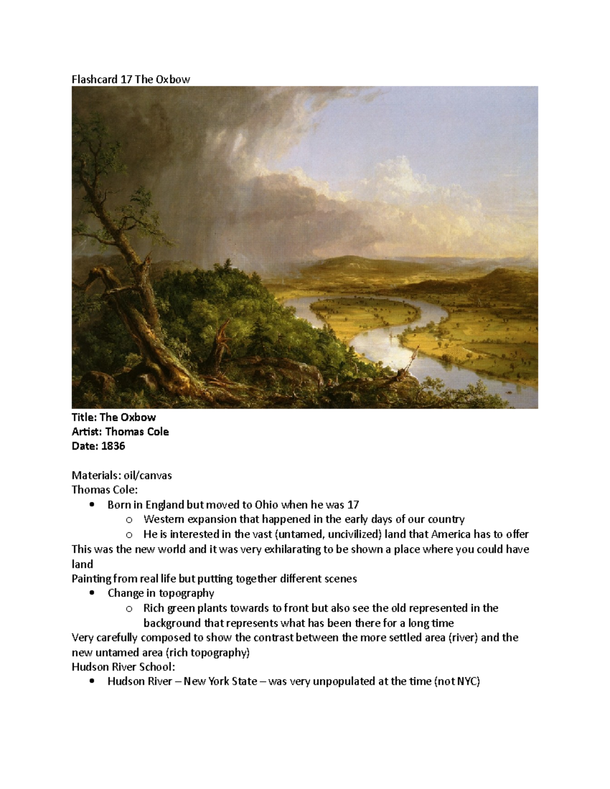 Flashcard 17 The Oxbow - Flashcard 17 The Oxbow Title: The Oxbow Artist ...