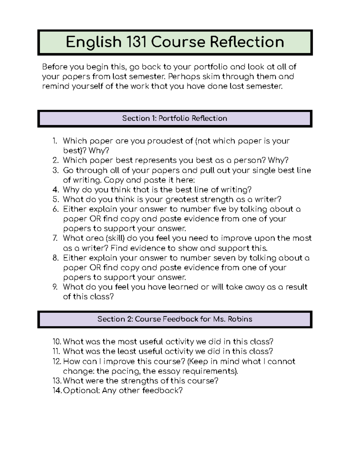 English 131 Course Reflection - English 131 Course Reflection Before ...