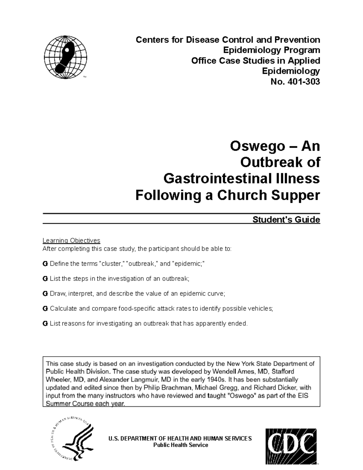 Oswego – An Outbreak of GI Illness - Centers for Disease Control and ...