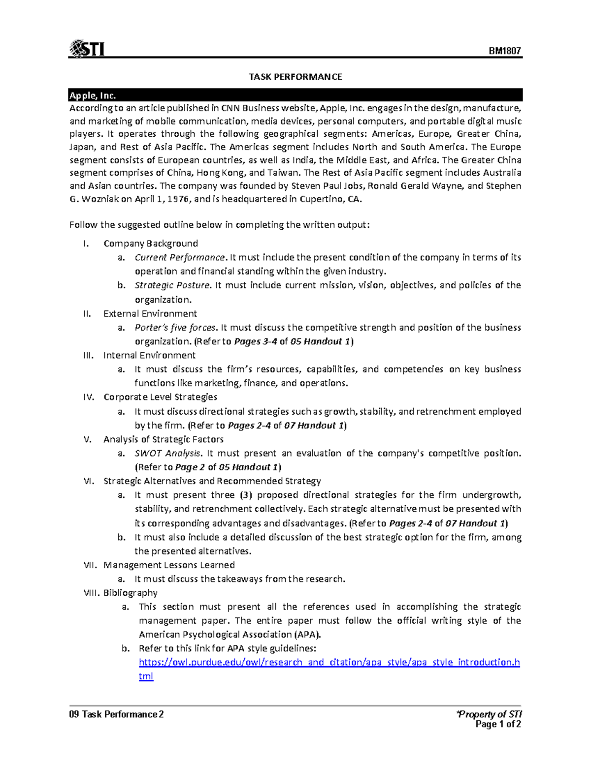 09 Task Performance 2(3) - BM180 7 09 Task Performance 2 *Property of ...