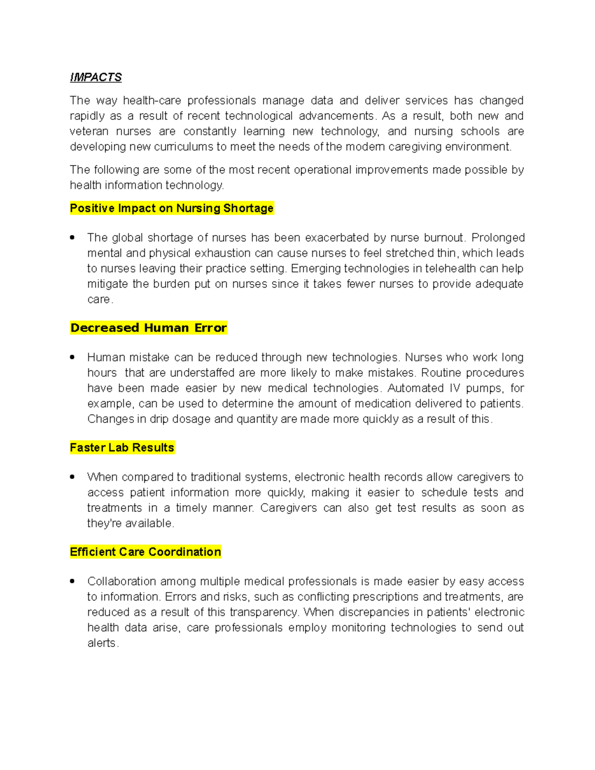 Impacts - comprehensive health assessment form, history of present ...