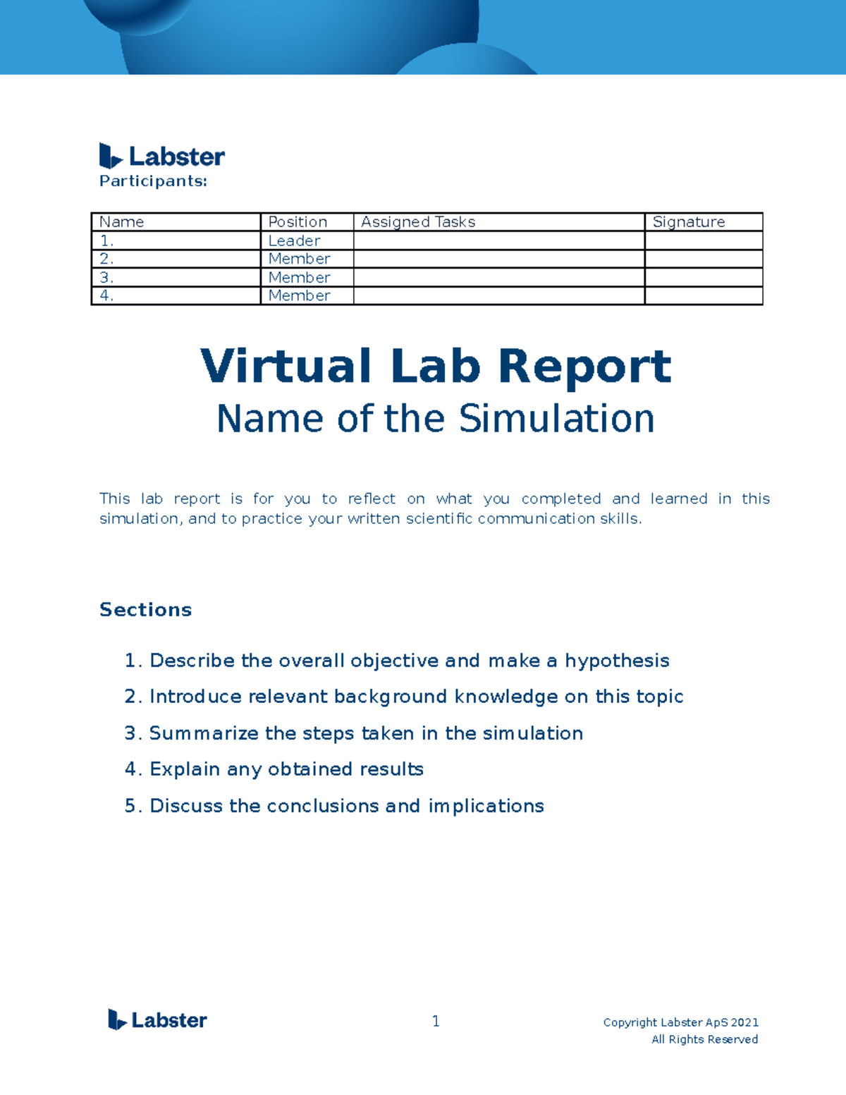 Lab Report Template (English)-1 - Participants: Name Position Assigned ...