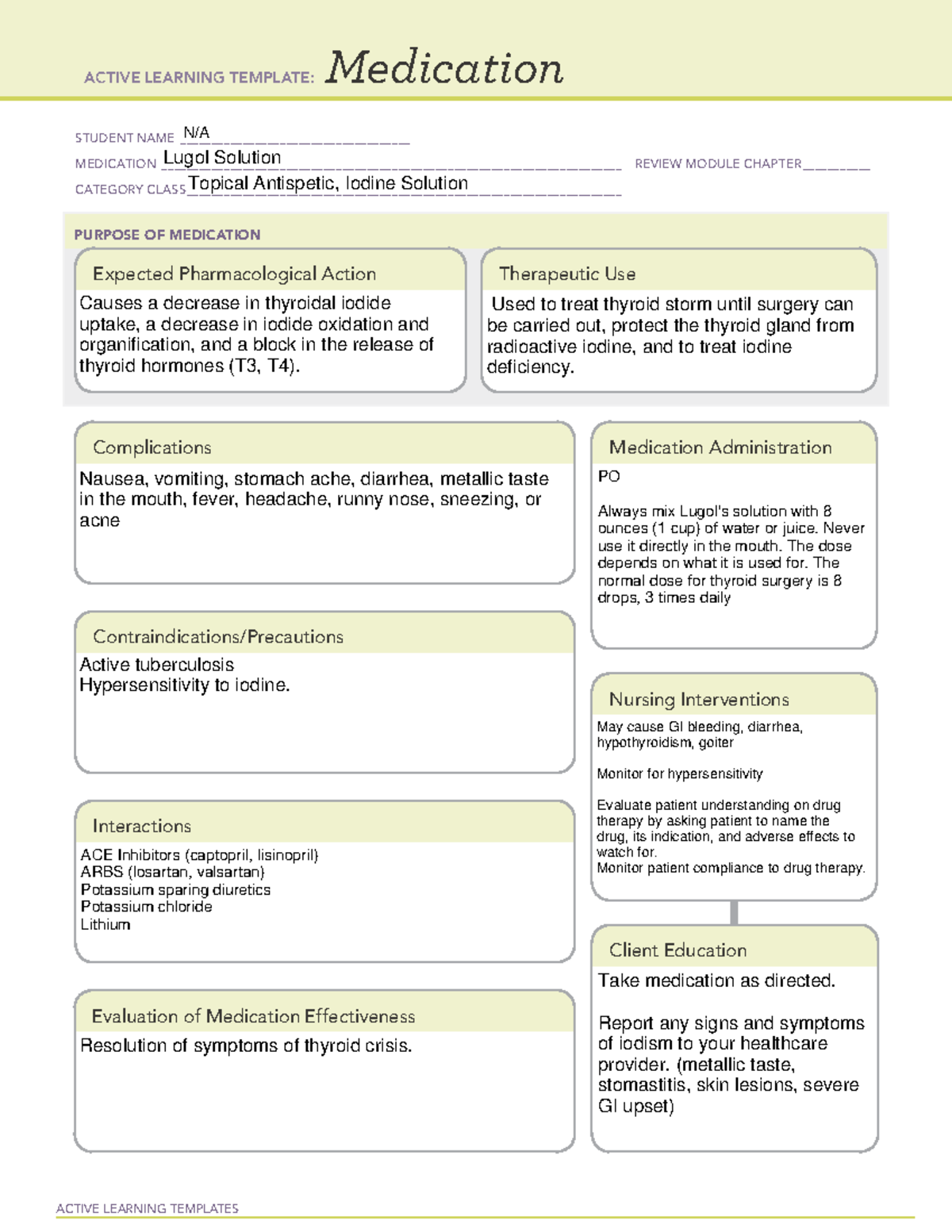 Iodine Solution 1013 MED CARD - ACTIVE LEARNING TEMPLATES Medication ...