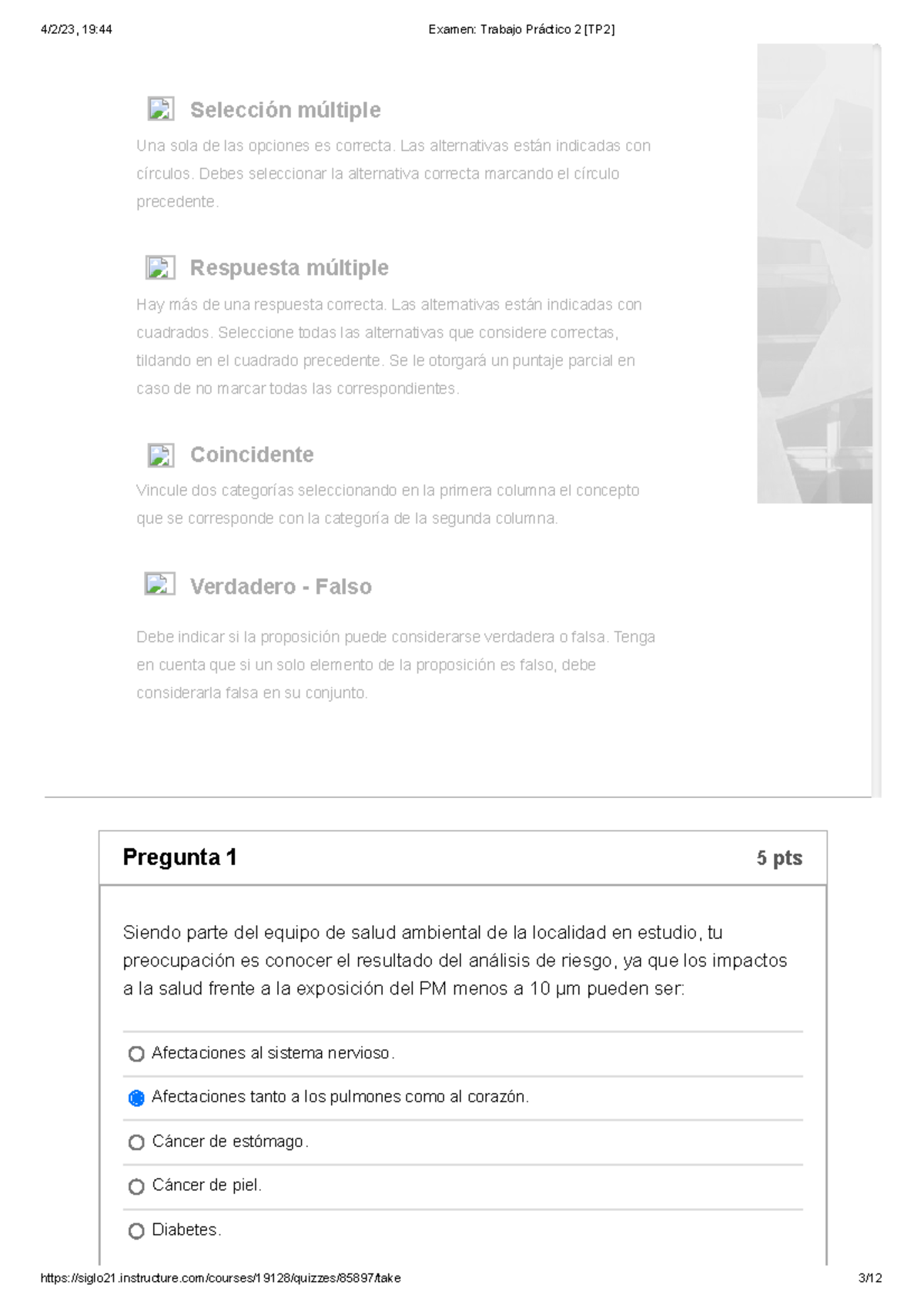 Examen Trabajo Práctico 2 [TP2] 92 - Selección múltiple Una sola de las ...