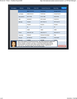 MCCG146 Week 5 Portfolio Project- Jane Smith’s Pre-Op Lab and EKG and Outpatient Surgery - Ciara ...