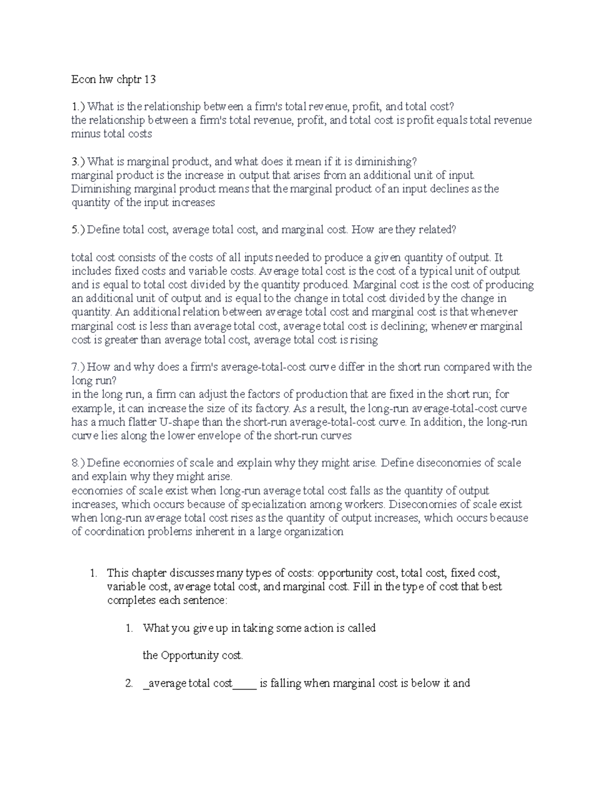 Hw cpt 13 econ - chapter 9 hw microeconomic questions - Econ hw chptr 13 1.) What is the - Studocu