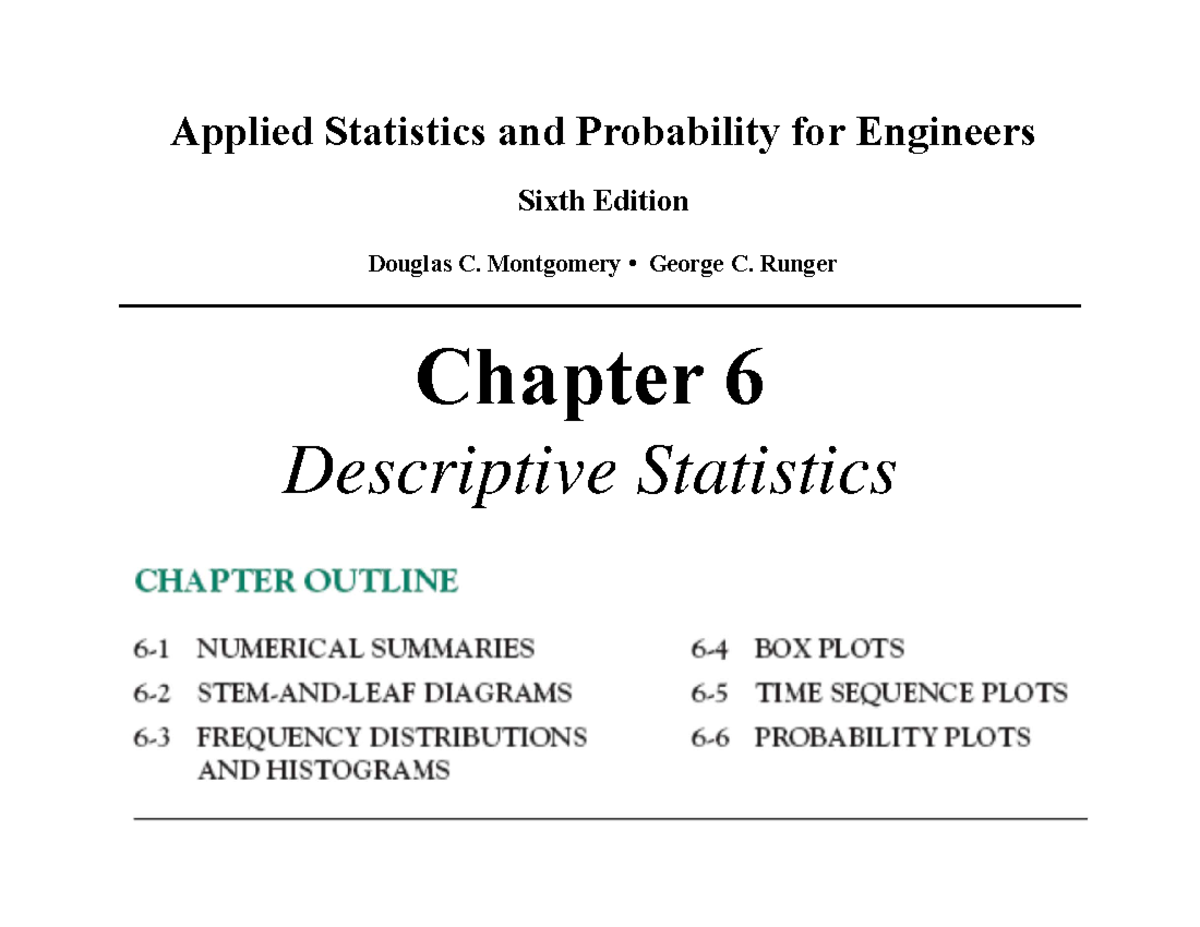Chapter 6 - Data Description - Chapter 6 Descriptive Statistics Applied Statistics and ...