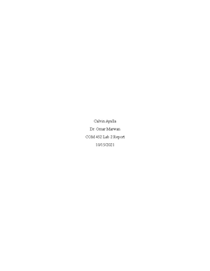 COM 452 Lab 6 Report - Calvin Ayalla Dr. Omar Marwan 10/31/ COM 452 Lab ...