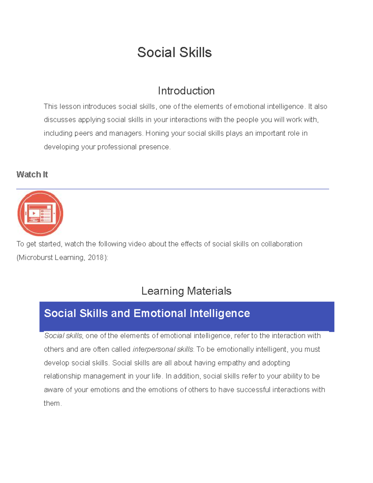 Social Skills - Social Skills Introduction This lesson introduces ...