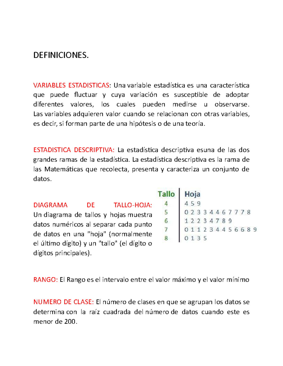 Probabilidad Tarea conceptos - DEFINICIONES. VARIABLES ESTADISTICAS ...