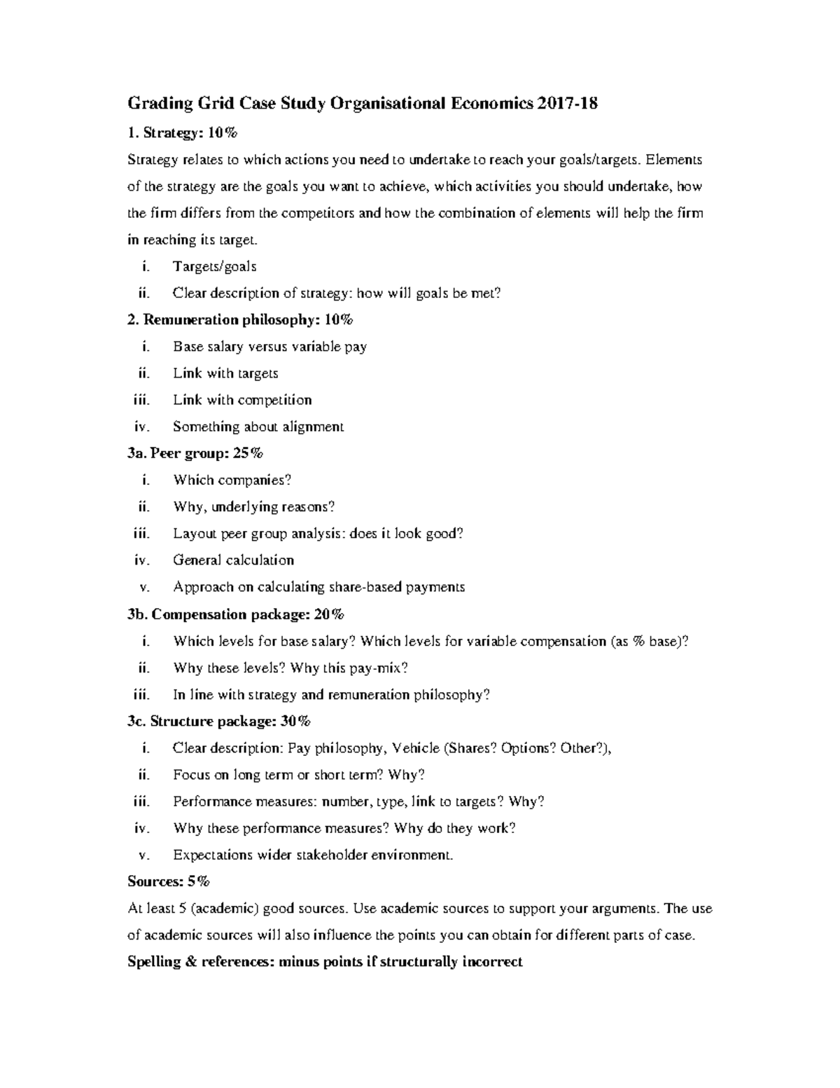 Grading Grid Case OE1718 - Grading Grid Case Study Organisational ...