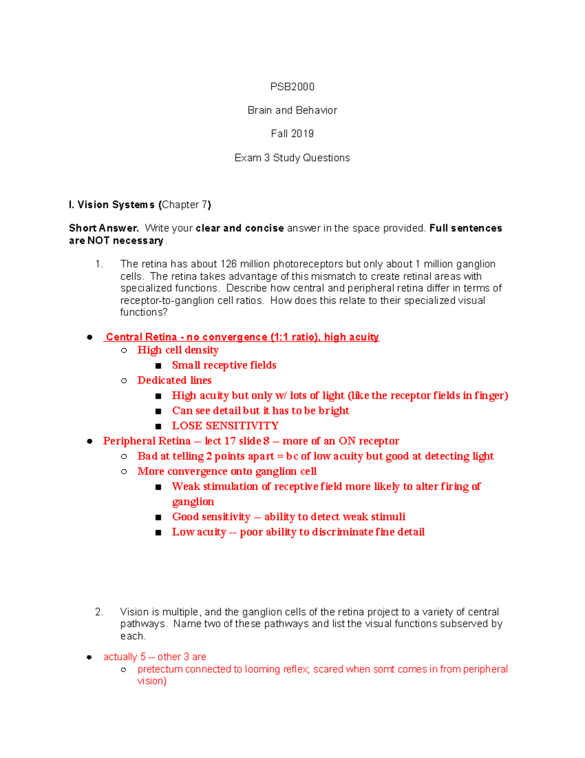 PSB Study Guide 3 - PSB Brain and Behavior Fall 2019 Exam 3 Study ...