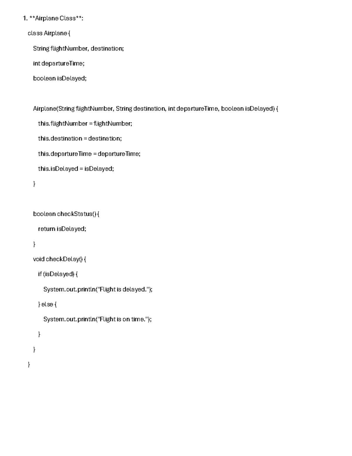 Java Solution - Good programs with output - Airplane Class: class ...