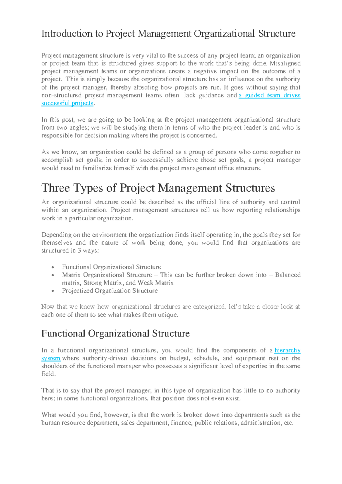 PM Introduction to Project Management Organizational Structure ...