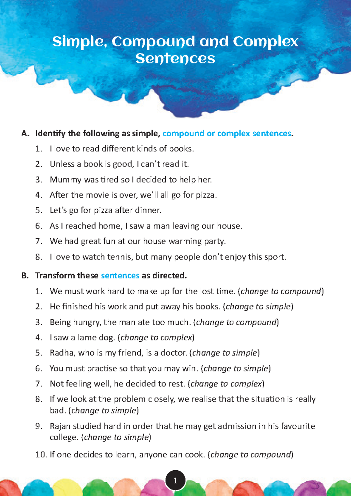 Simple Complex and Compound Sentences 2 - 1 A. Identify the following ...