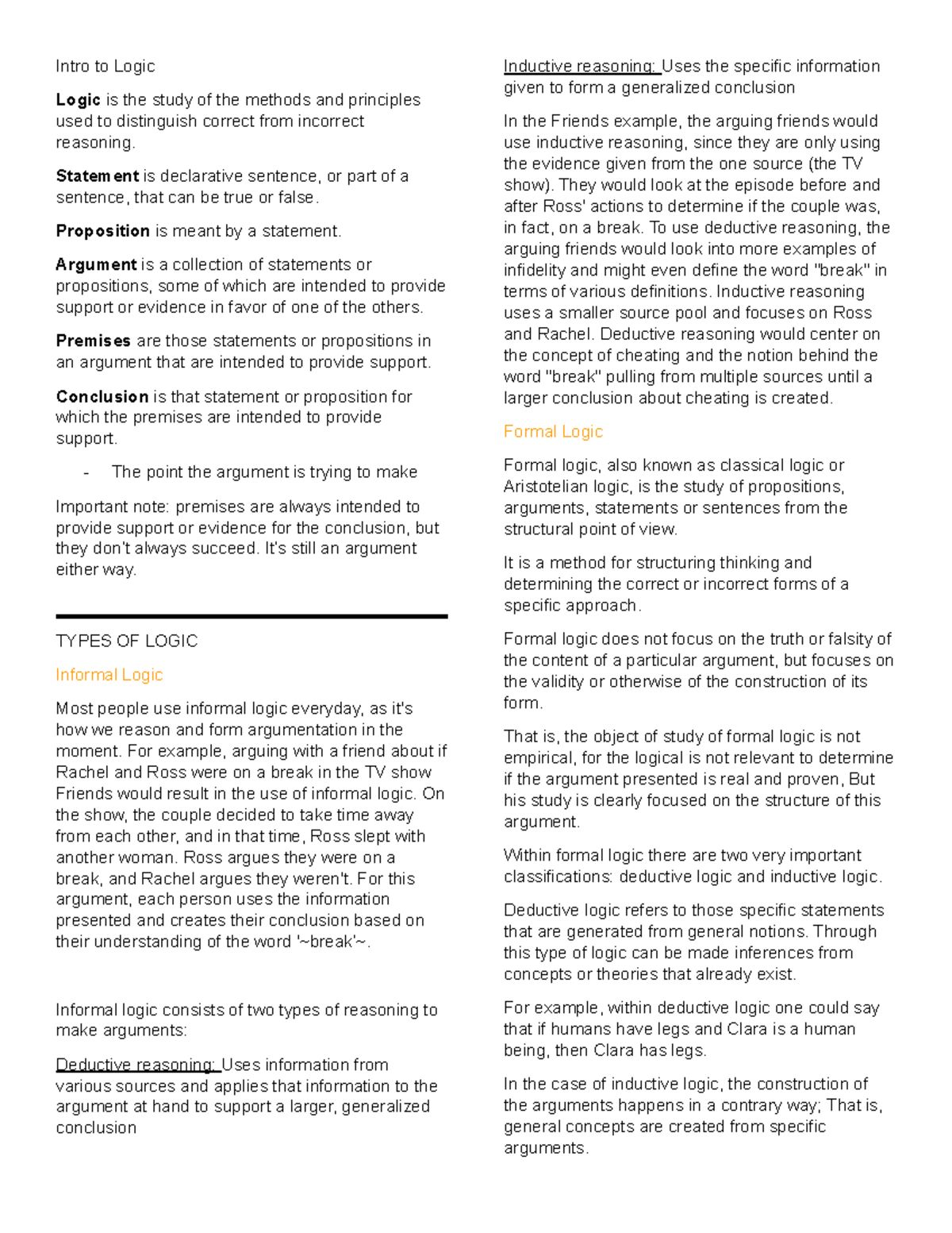 Intro to Logic (Notes) - Intro to Logic Logic is the study of the ...