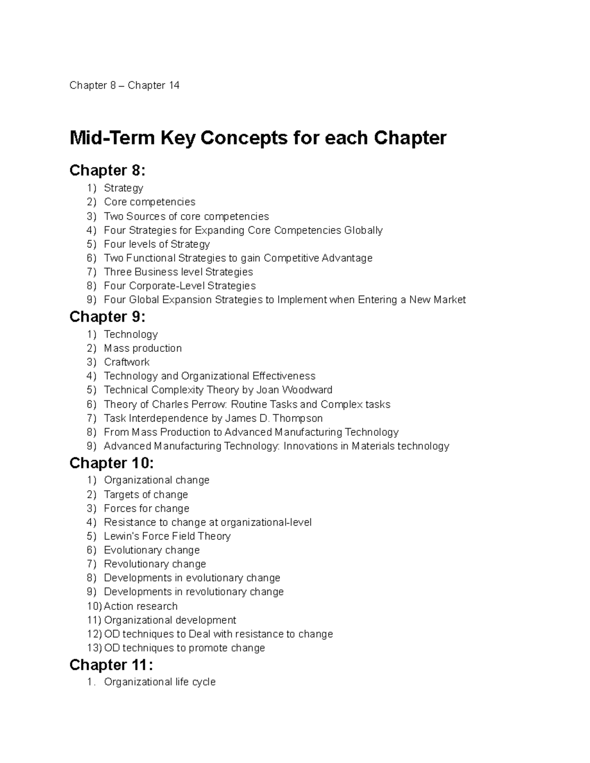 Chapter 8 – Chapter 14 List of Key Concepts - Chapter 8 – Chapter 14 ...