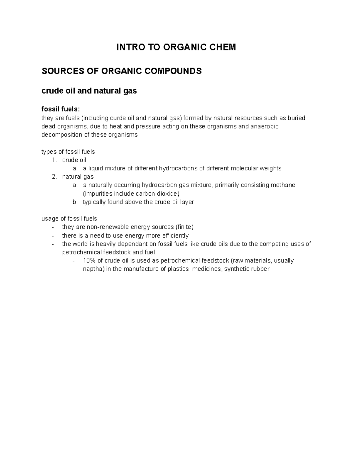 introduction to Organic Chemistry - INTRO TO ORGANIC CHEM SOURCES OF ...