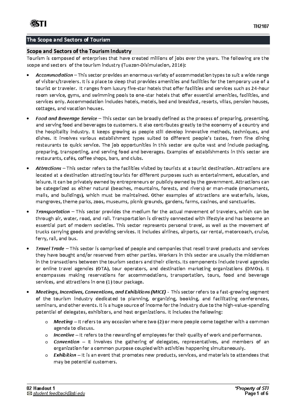 02 Handout 1 - please give as much - 02 Handout 1 *Property of STI The Scope and Sectors of ...