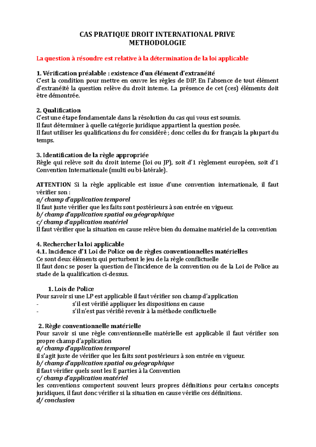 Méthodologie cas pratique - CAS PRATIQUE DROIT INTERNATIONAL PRIVE ...