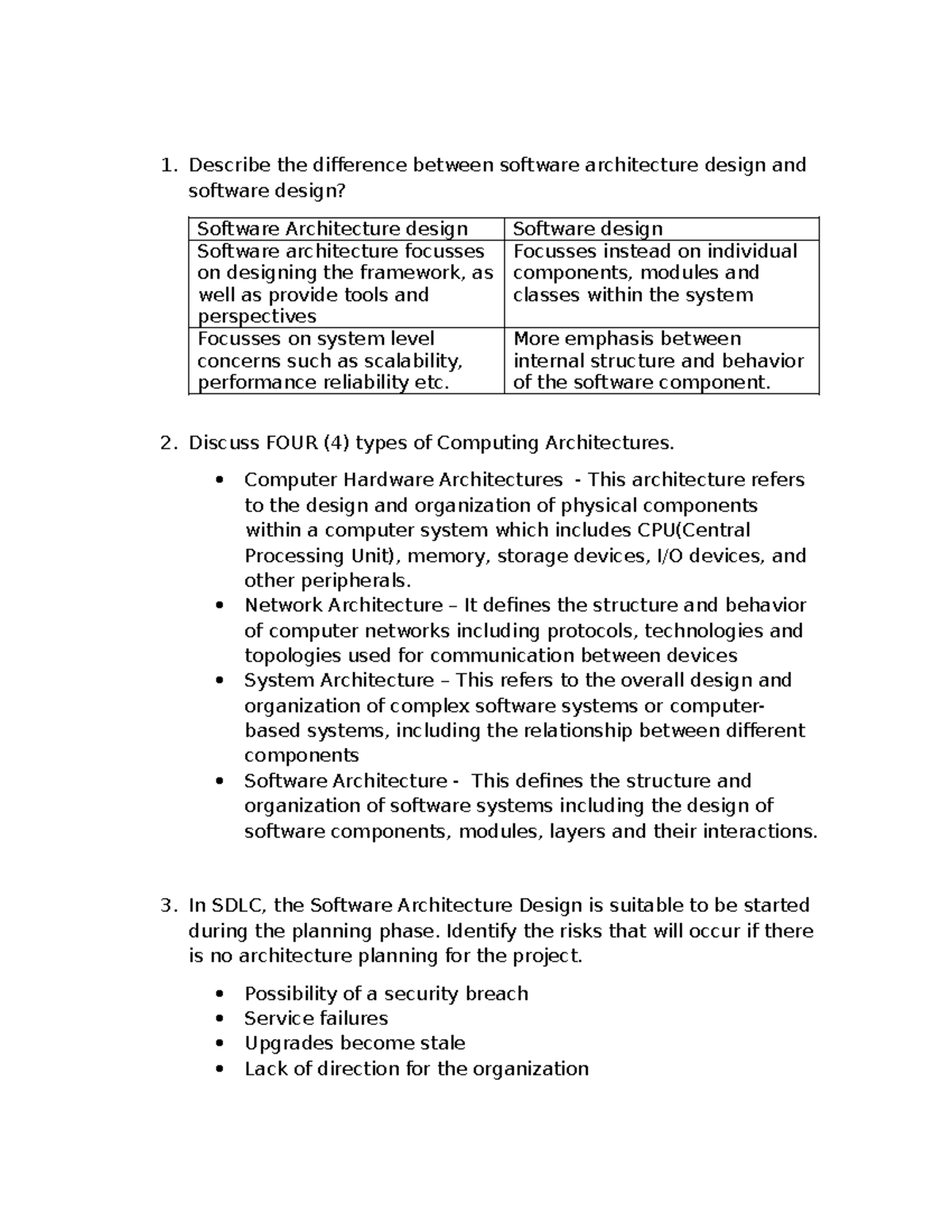 SAAt tut 1 - practice - Describe the difference between software architecture design and ...