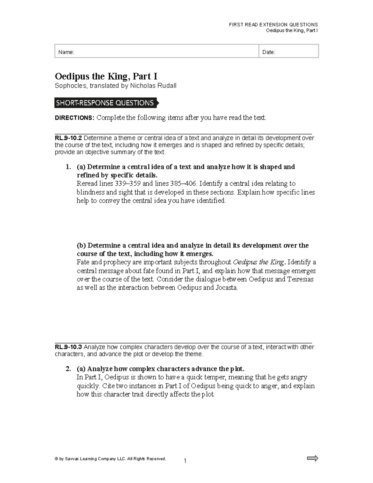 My P-NV C1 G10U6A Sophocles PART1 - FIRST READ EXTENSION QUESTIONS ...