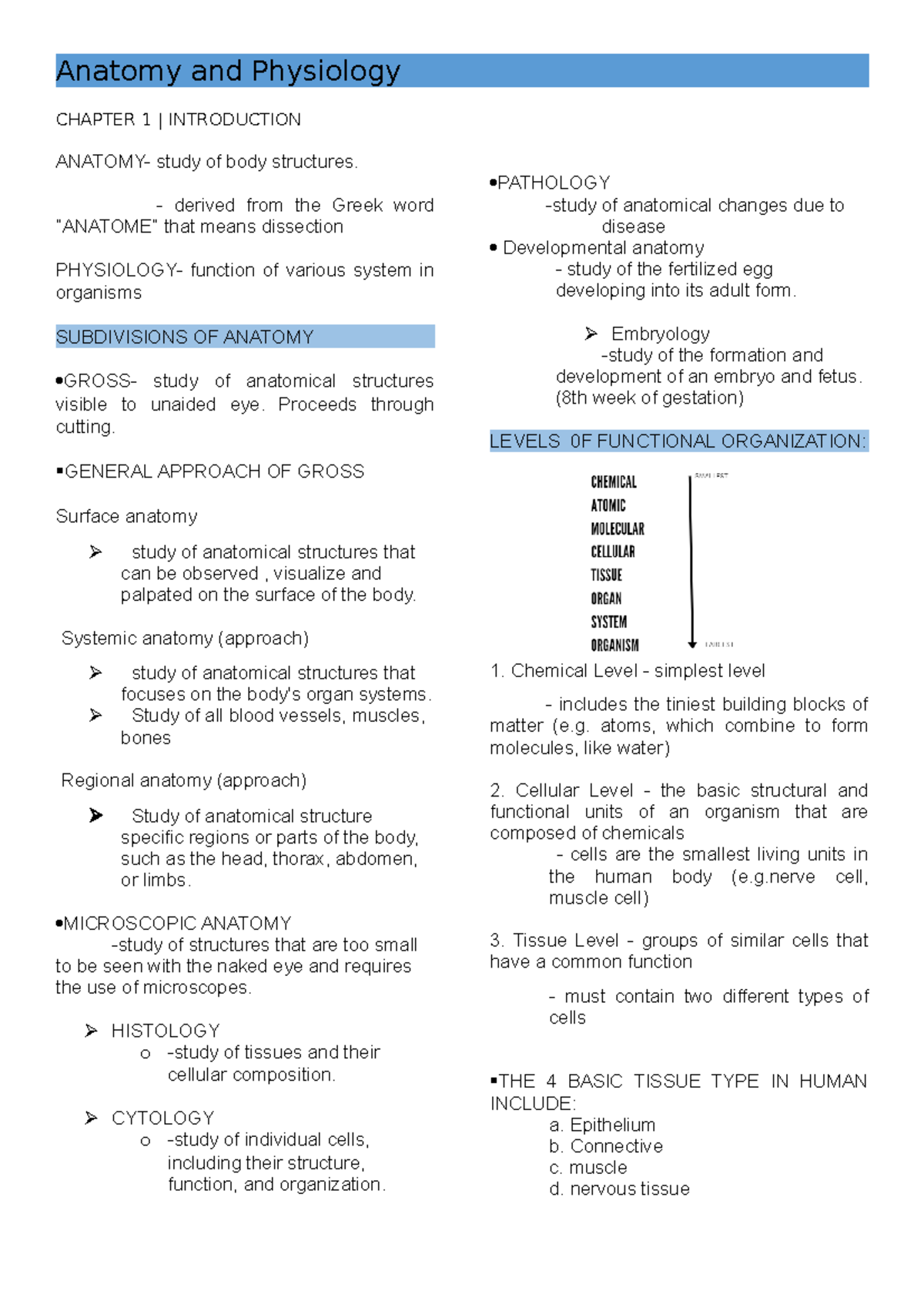 Anaphy C1 - chapter 1 introduction transes - Anatomy and Physiology ...
