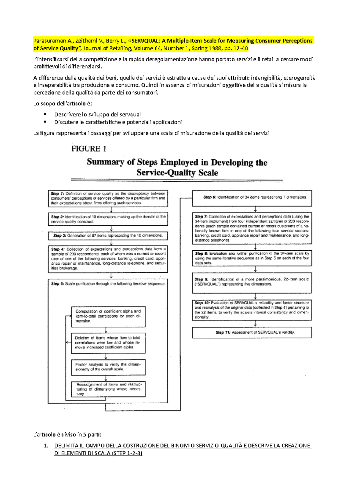 Parasuraman - qualità 1988 - Parasuraman A., Zeithaml V., Berry L ...