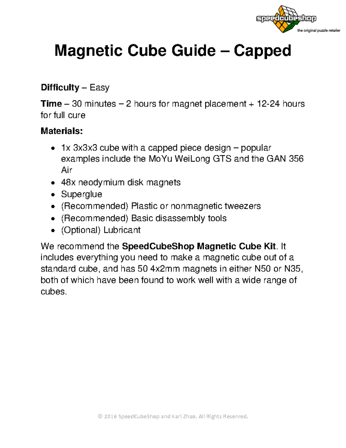 Magnetic Cube Guide - Capped - Magnetic Cube Guide – Capped Difficulty ...