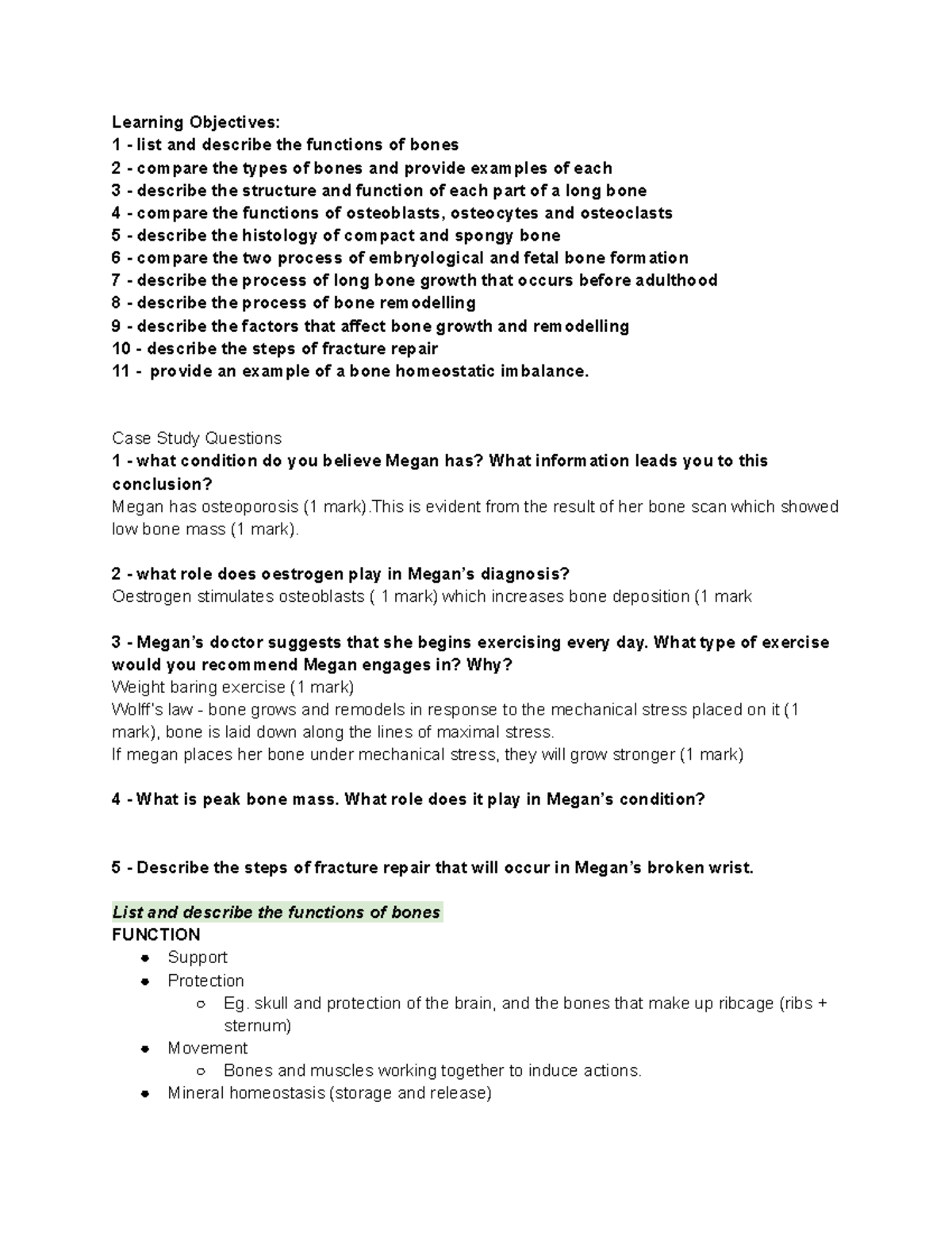 Bones week 3 25 2 - lecture notes - Learning Objectives: 1 - list and ...