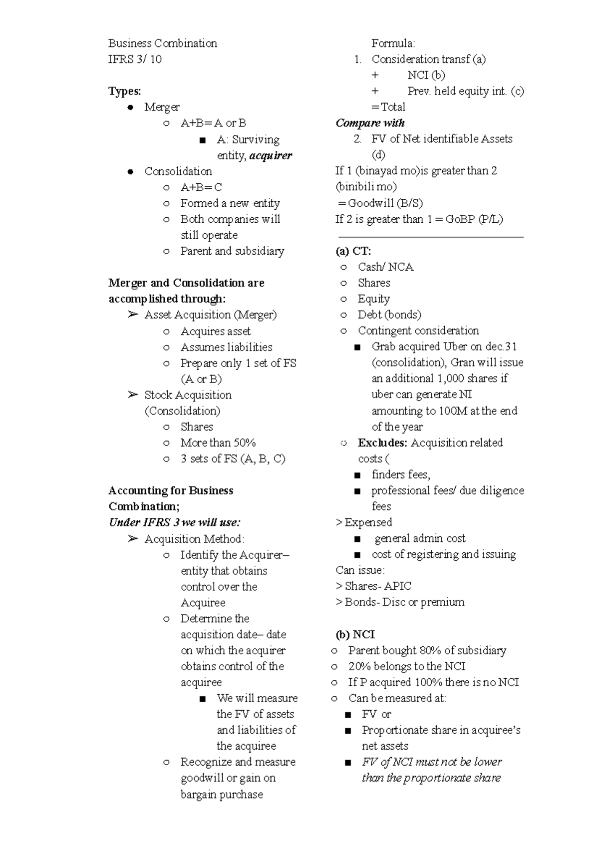 Business Combination - notes from pinnacle - Business Combination IFRS ...