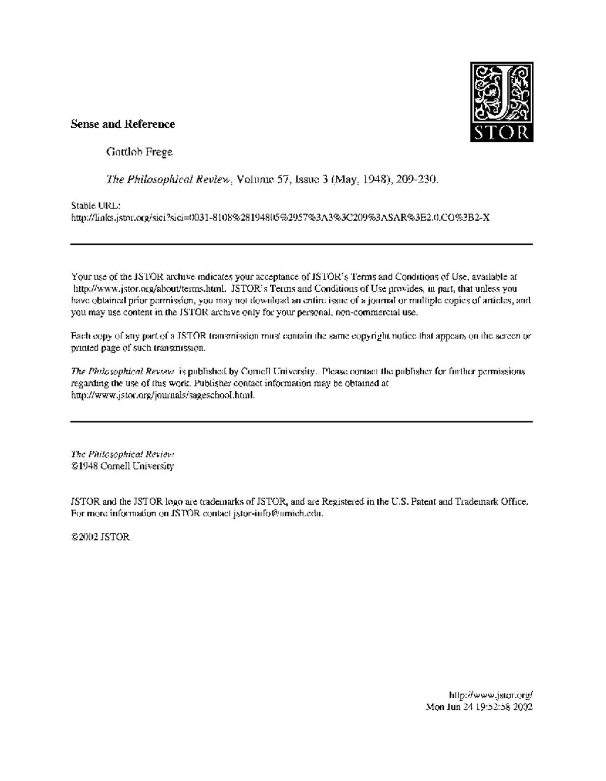 Frege Gottlob - Sense and Reference - History Hons - Studocu