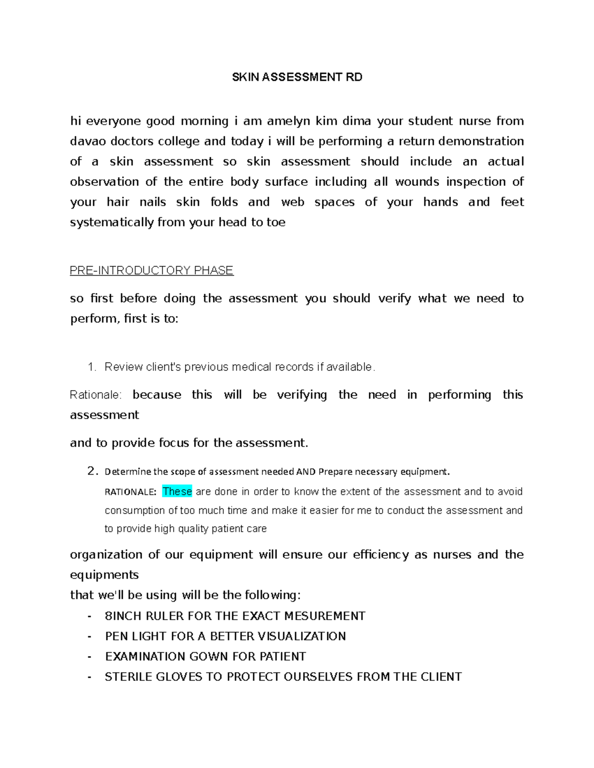 SKIN Assessment RD Auto Recovered- COMPREHENSIVE HEALTH ASSESSMENT FORM ...